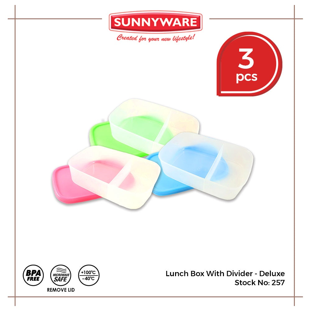 3 pcs Sunnyware 257-A Lunch Box with Divider bento – Plasticatbp