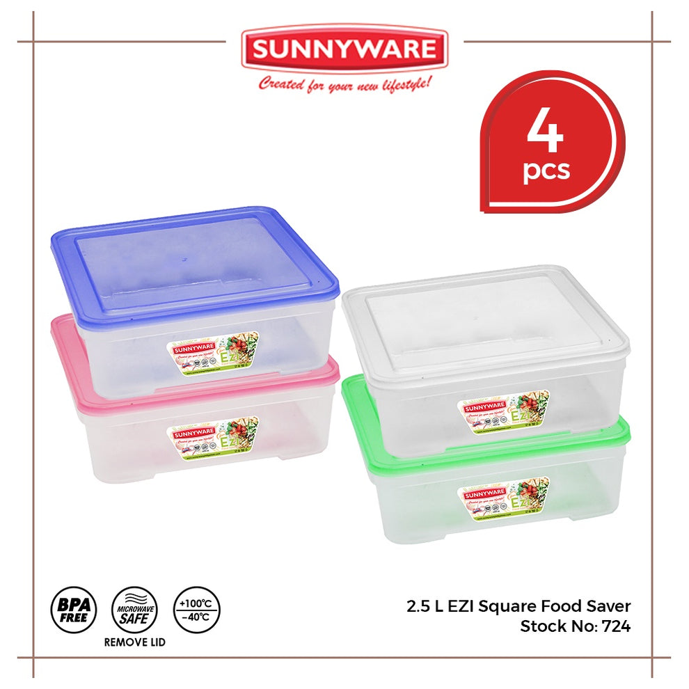 4 pcs Sunnyware 724 2500 ml Set EZI Food Saver Keeper Storage Containe ...
