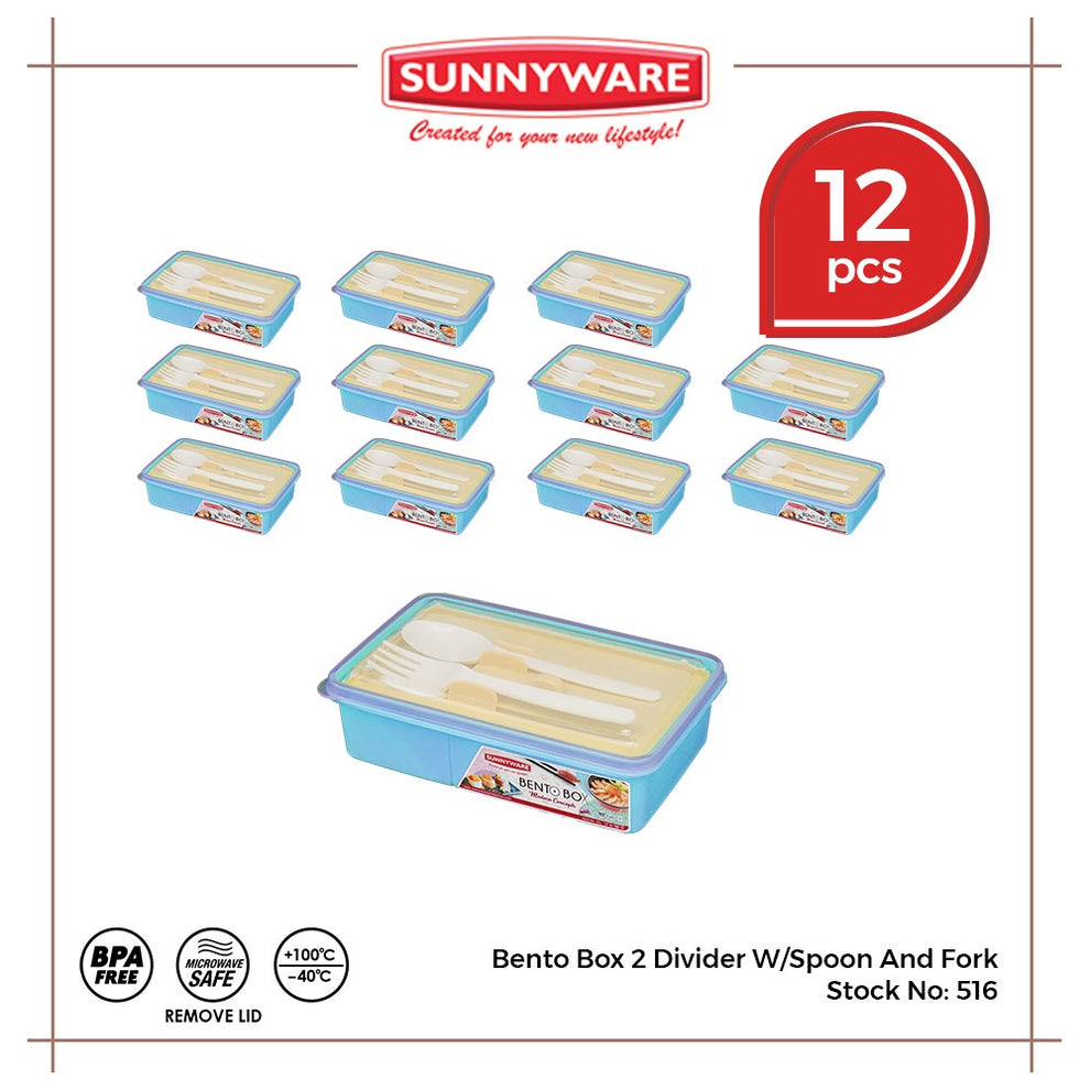 12pcs Bento Box 2 Divider w/ Spoon and Fork [Sunnyware 516] | Plasticw ...