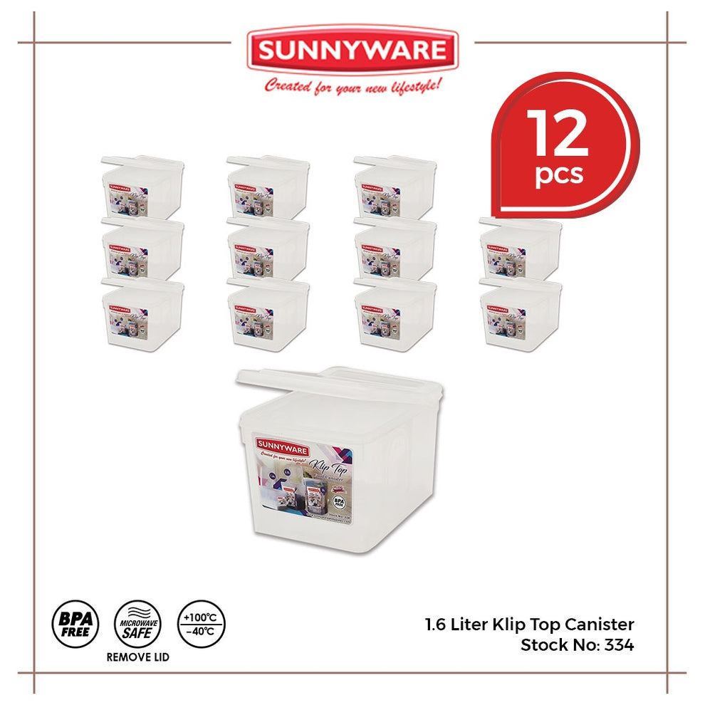12 pcs Sunnyware 334 1.6 L Klip Top Canister Powder Container (set of ...